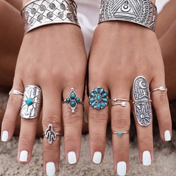 Jewelry | Boho Turquoise Ring Set | Poshmark